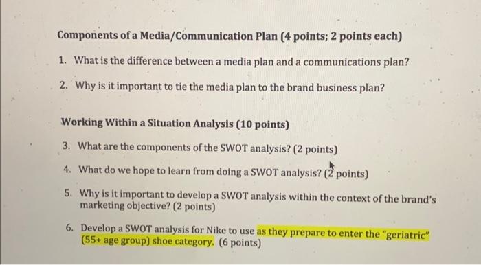 Components of a Media/Communication Plan (4 points; 2 | Chegg.com