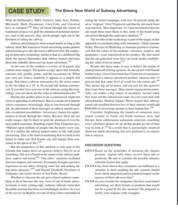 Solved CASE STUDY The Brave New World of Subway Advertising | Chegg.com