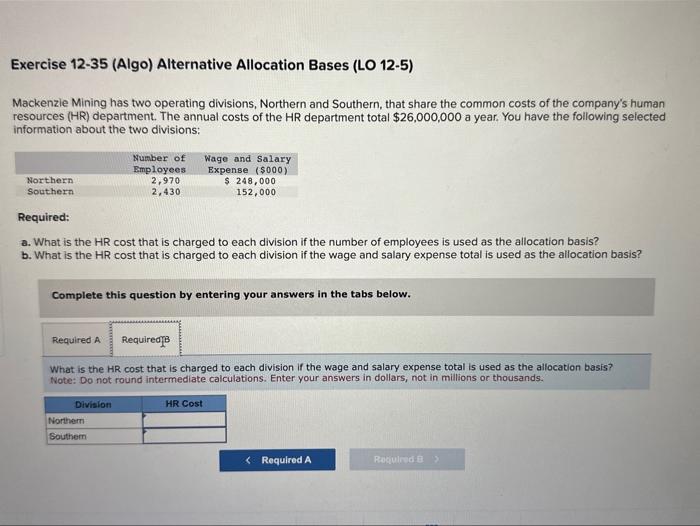 Solved Exercise 12-35 (Algo) Alternative Allocation Bases | Chegg.com