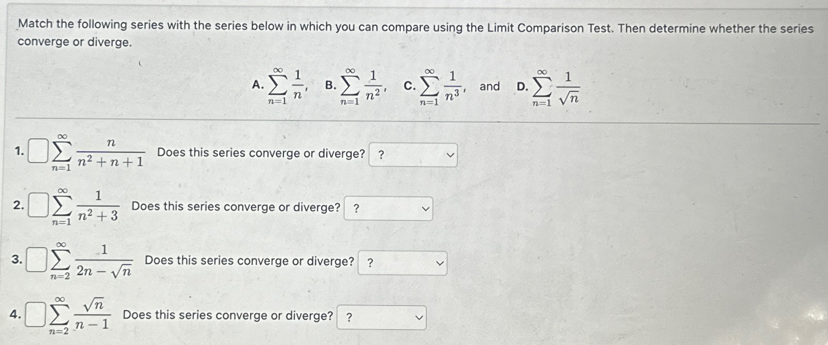 Solved Match the following series with the series below in | Chegg.com