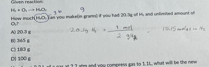 Solved H2+O2→H4O2 How much H4O2 can you make(in grams) if | Chegg.com