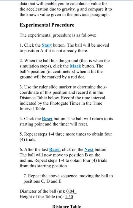 The Virtual Laboratory: Experiment Projectile Motion | Chegg.com