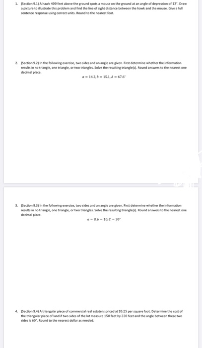 Solved 1. Section 9.1) A hawk 400 feet above the ground | Chegg.com