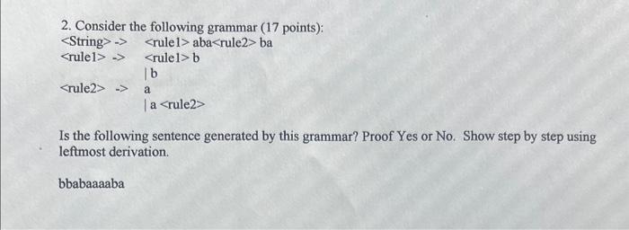 Solved 2. Consider the following grammar (17 points): | Chegg.com