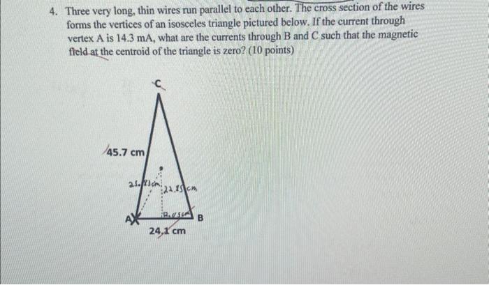 Solved 4. Three very long, thin wires run parallel to each | Chegg.com