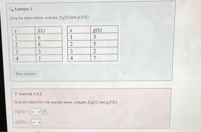 Solved Using the tables below, evaluate f(g(3)) and g(f(4)) | Chegg.com