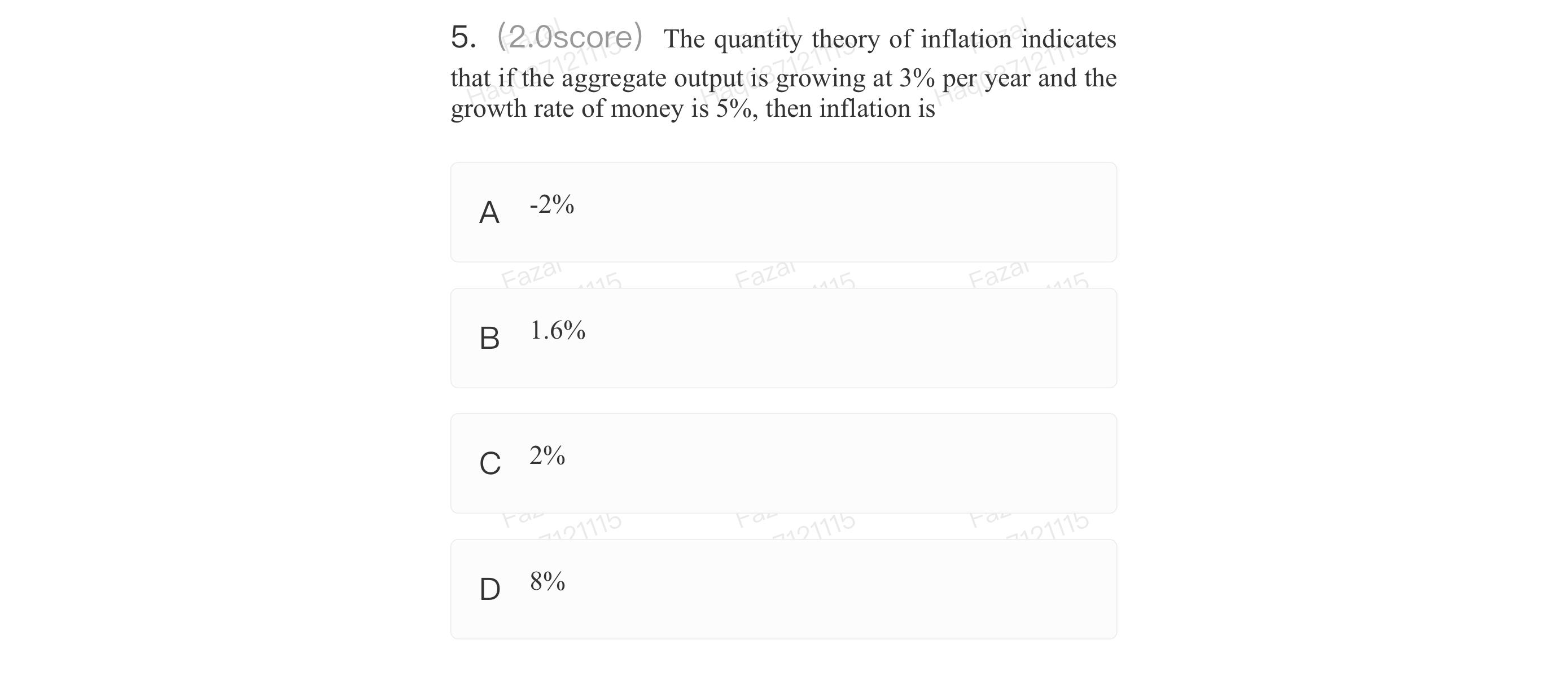Solved (2.0score) ﻿The quantity theory of inflation | Chegg.com