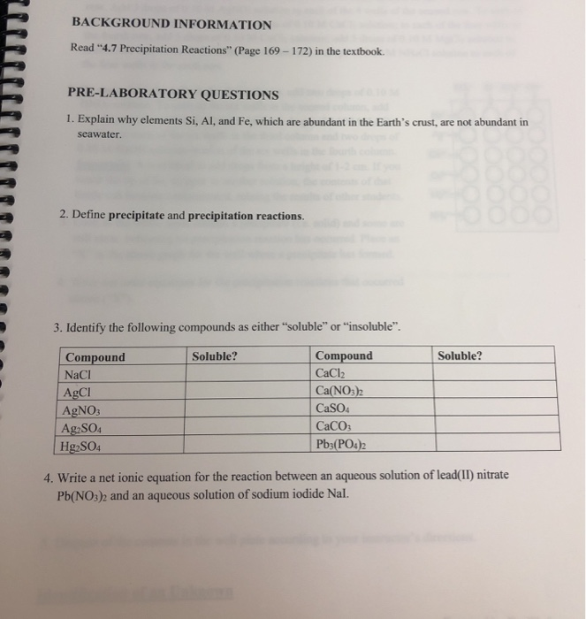 Solved BACKGROUND INFORMATION Read "4.7 Precipitation | Chegg.com