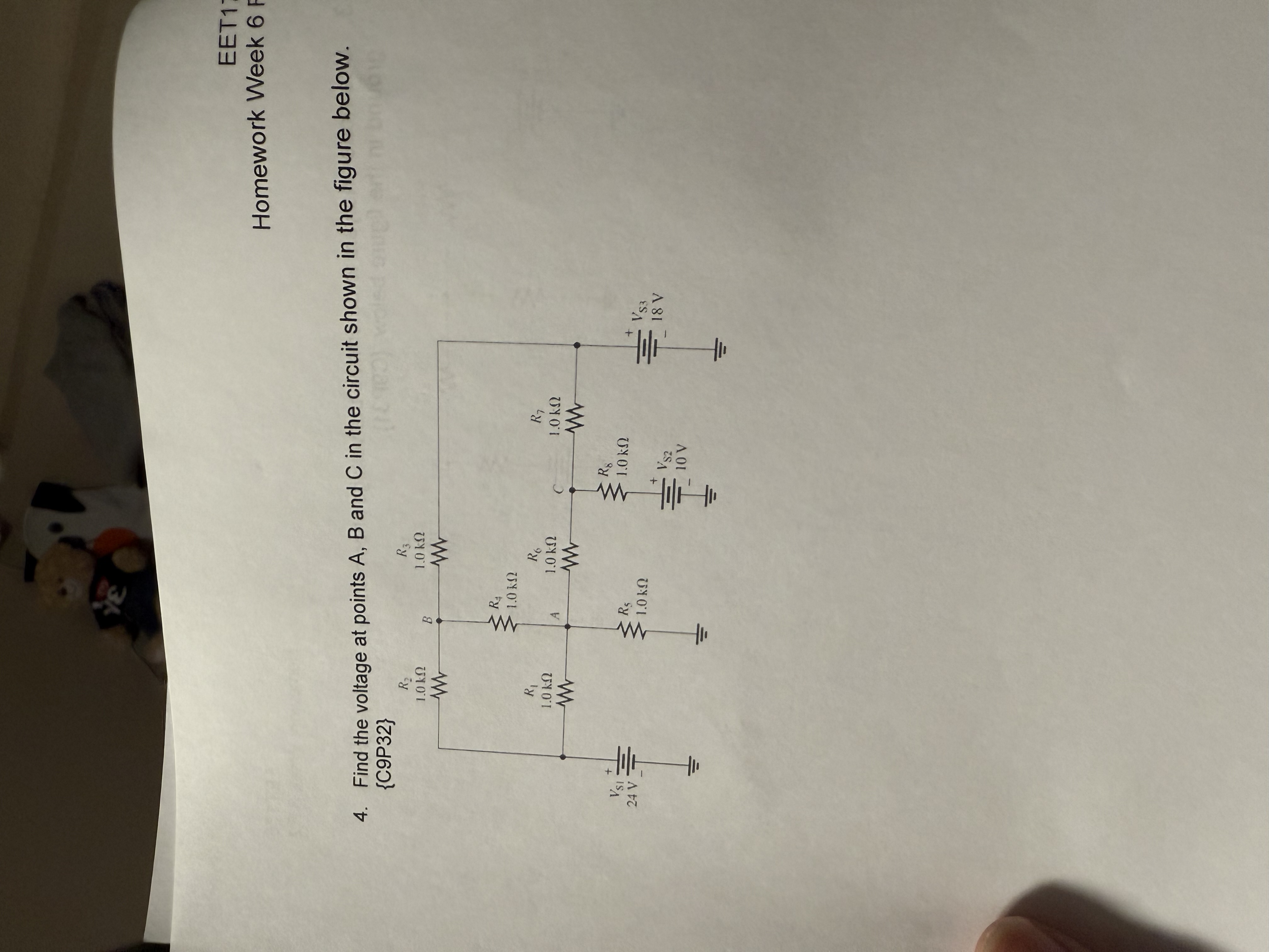 [Solved]: Find the voltage at points A, B and C in the circ