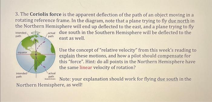 Solved 3. The Coriolis force is the apparent deflection of | Chegg.com