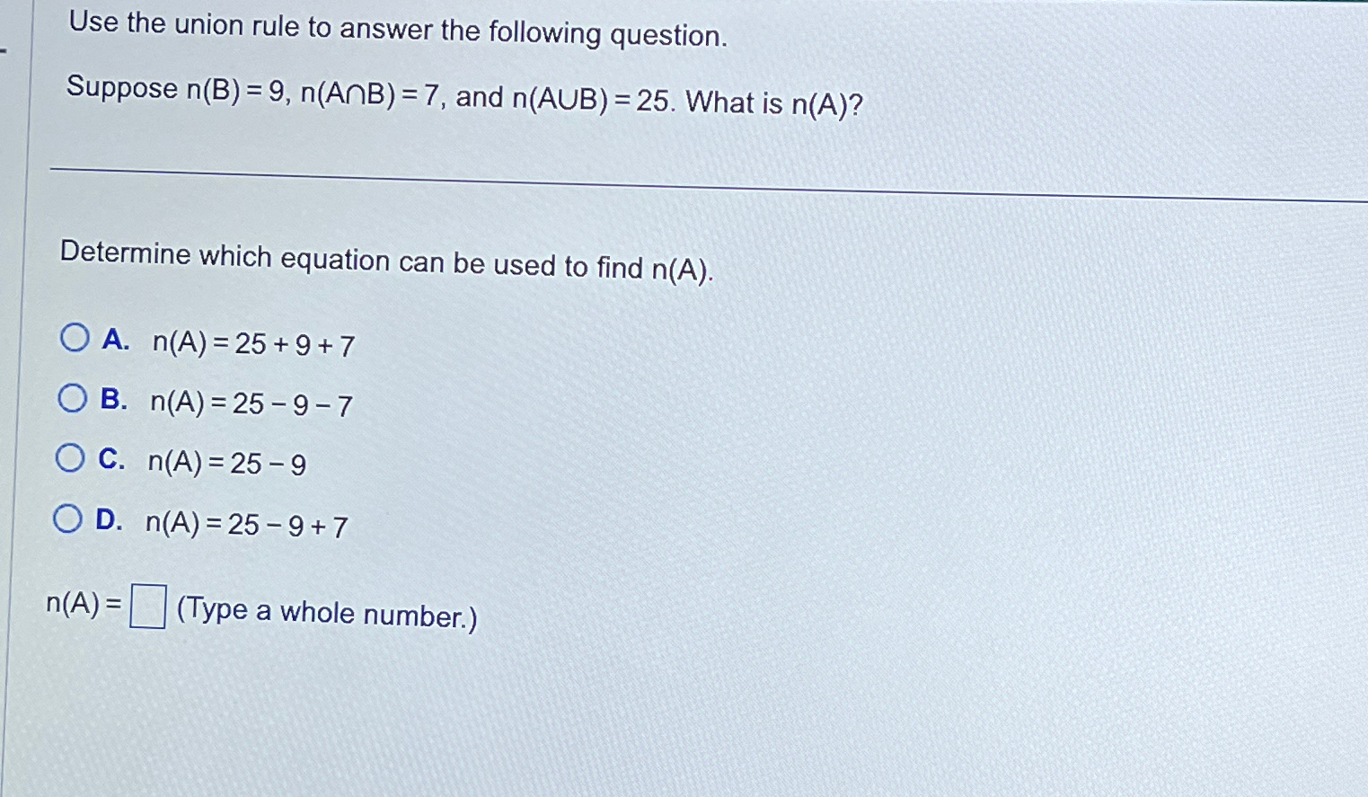 Solved Use the union rule to answer the following | Chegg.com