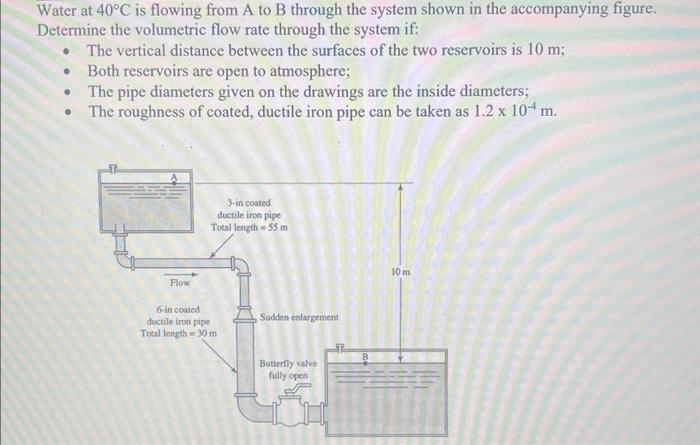 Solved Water at 40∘C is flowing from A to B through the | Chegg.com