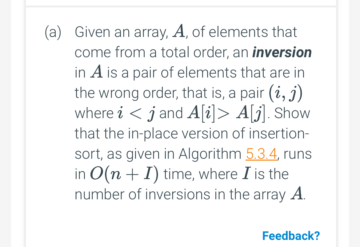 Solved (a) ﻿Given an array, A, ﻿of elements that come from a | Chegg.com