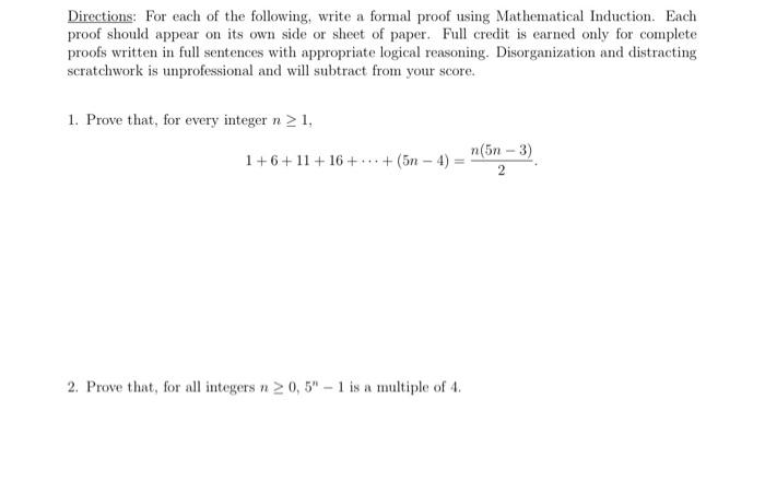 Solved Directions: For each of the following, write a formal | Chegg.com
