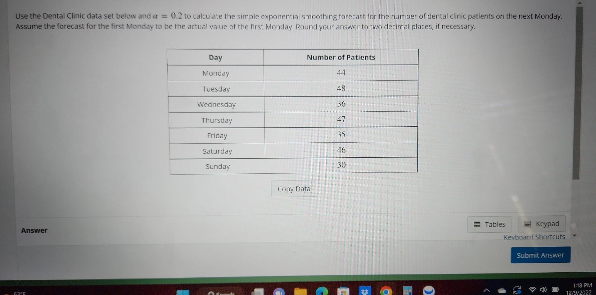 Solved Use the Dental Clinic data set below and α=0.2 to | Chegg.com