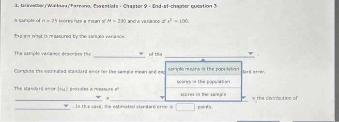 Solved 3. Gravetter/Wallnau/Forzano, Essentials - Chapter 9 | Chegg.com
