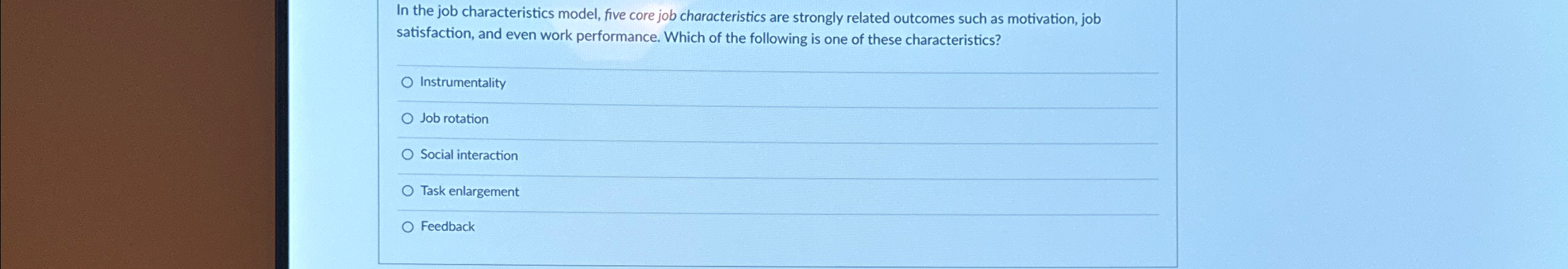 Solved In the job characteristics model, five core job | Chegg.com