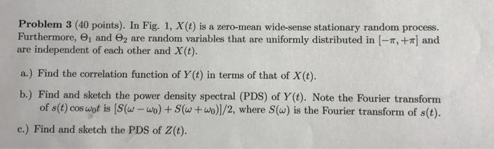Solved Problem 3 (40 points). In Fig. 1, X(t) is a zero-mean | Chegg.com