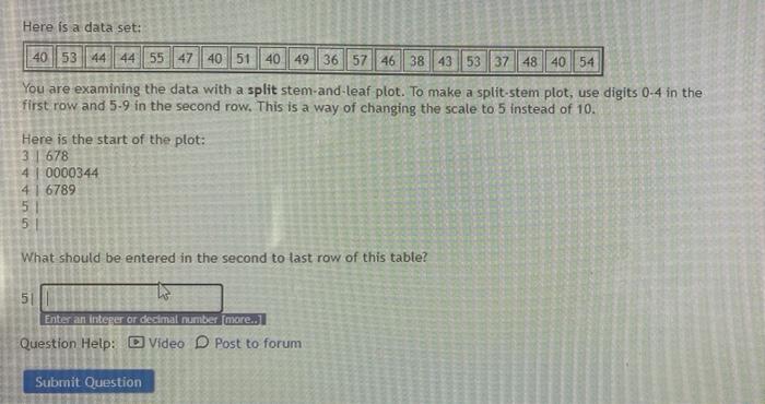 Solved you are examining the data with a split stem and leaf | Chegg.com