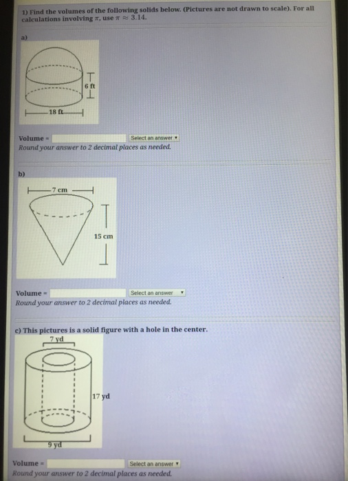 Solved 1) Find the volumes of the following solids below. | Chegg.com