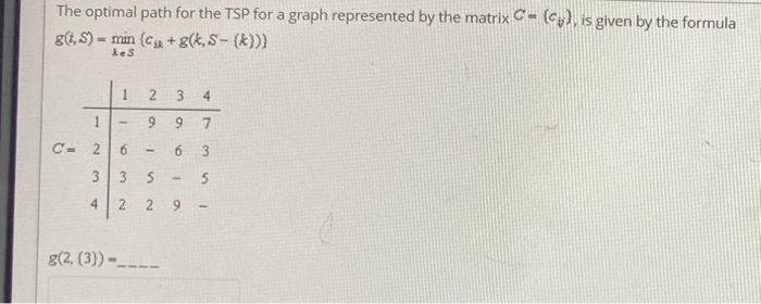 Solved The optimal path for the TSP for a graph represented | Chegg.com