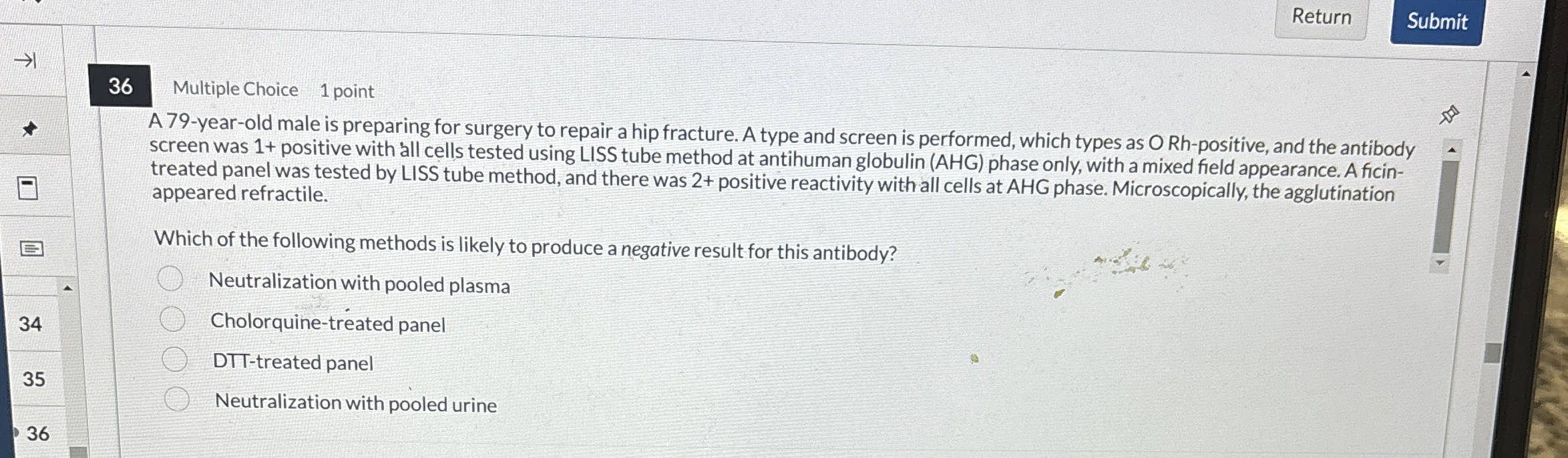 Solved ReturnSubmit36Multiple Choice1 ﻿pointA 79-year-old | Chegg.com