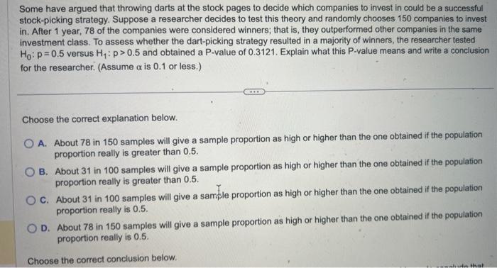 Solved Some have argued that throwing darts at the stock | Chegg.com