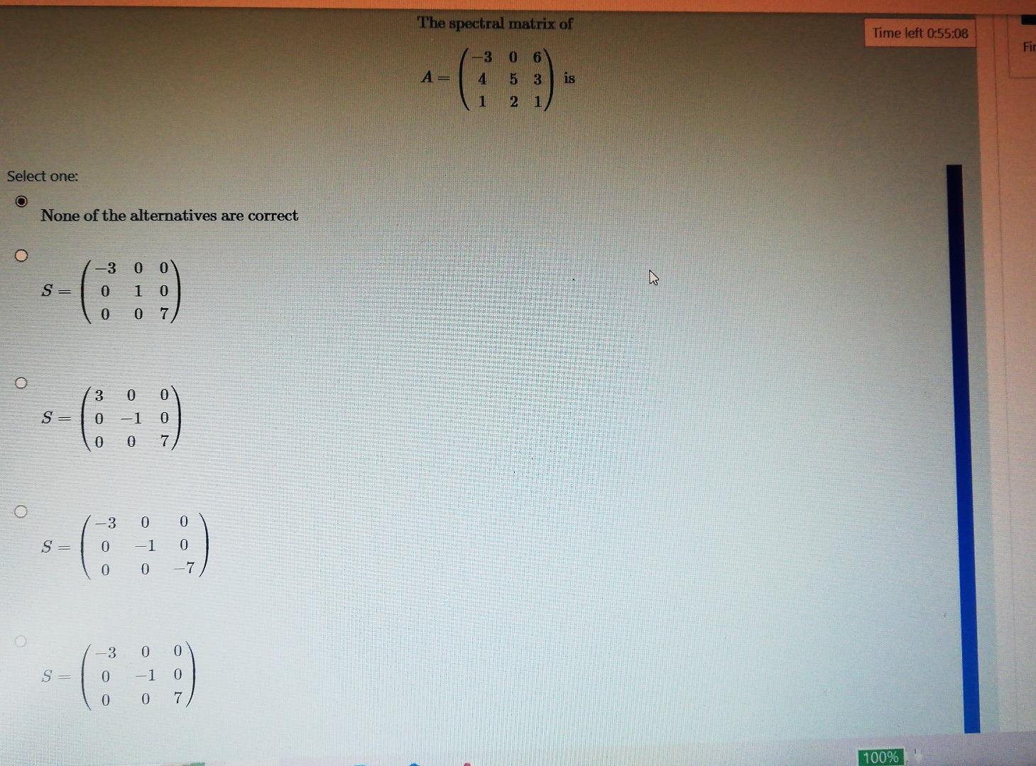 Solved The spectral matrix of A=⎝⎛−341052631⎠⎞ is lect one: | Chegg.com