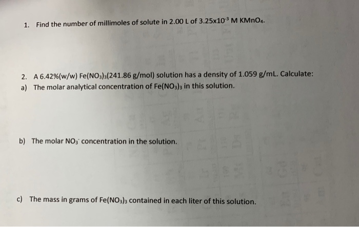 Solved 1. Find the number of millimoles of solute in 2.00 L | Chegg.com