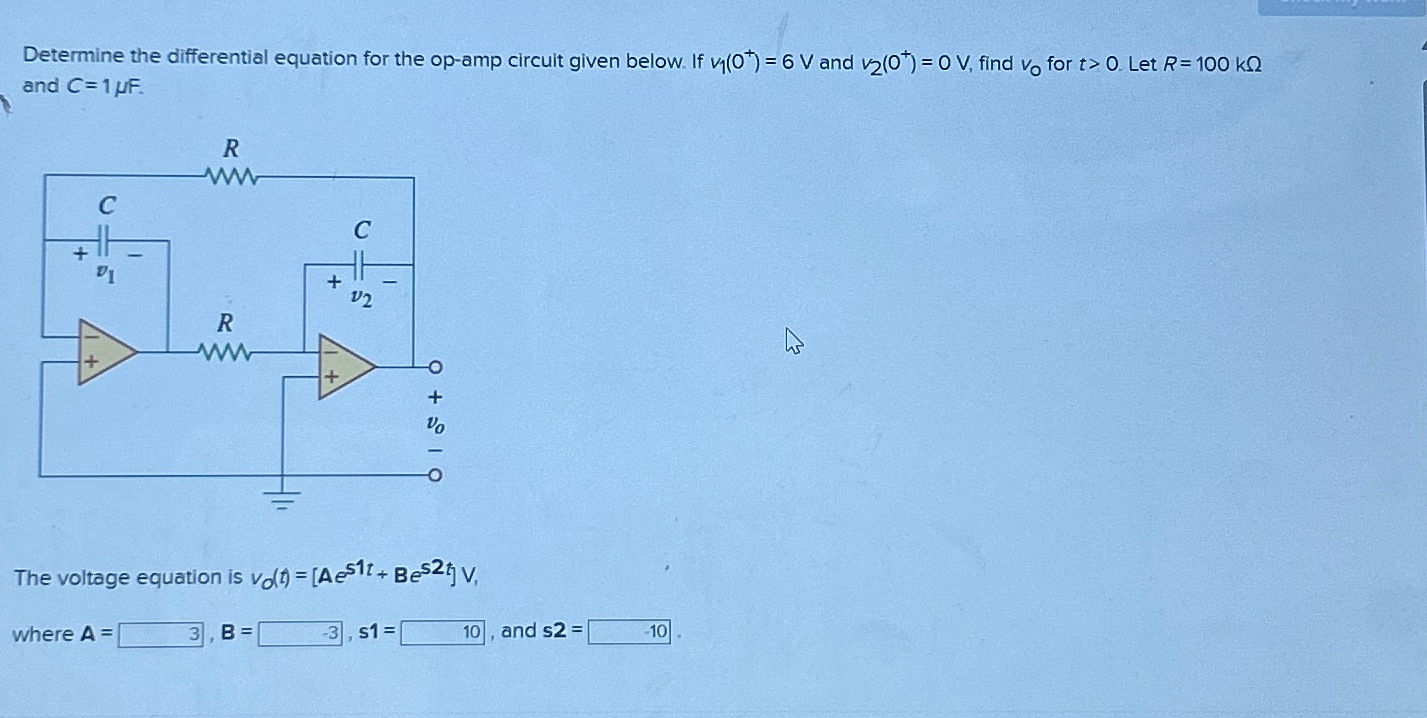 Solved Determine the differential equation for the op-amp | Chegg.com