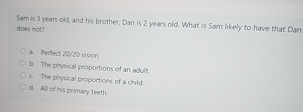 Solved Sam is 3 ﻿years old, and his brother, Dan is 2 ﻿years | Chegg.com