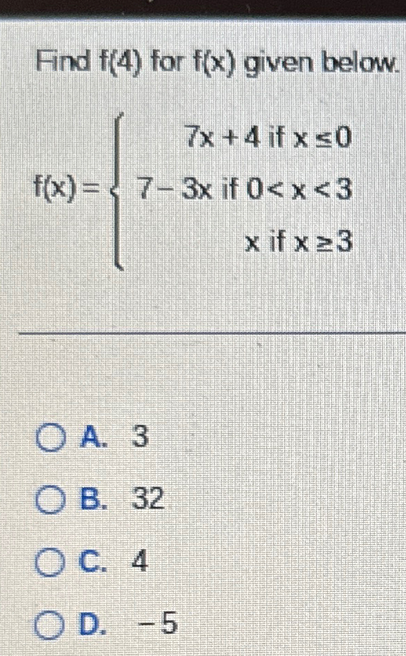 Solved Find f(4) ﻿for f(x) ﻿given | Chegg.com