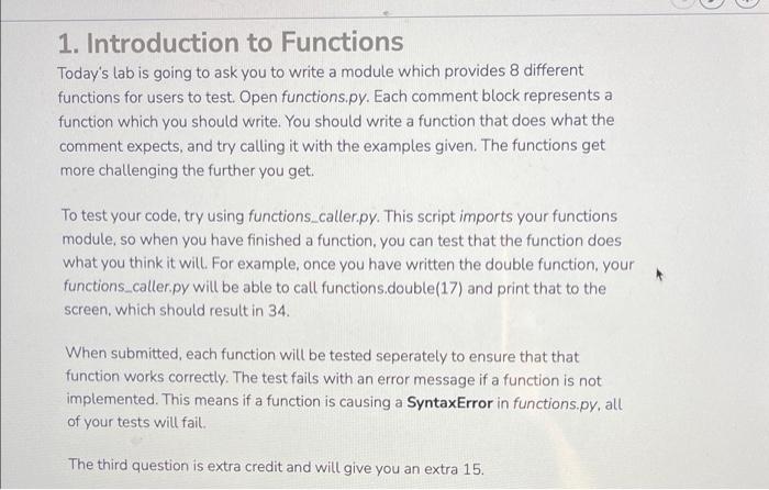 Solved 1. Introduction to Functions Today's lab is going to | Chegg.com