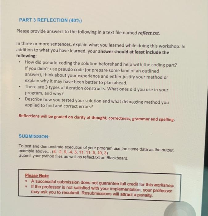 PART 3 REFLECTION (40%) Please provide answers to the | Chegg.com