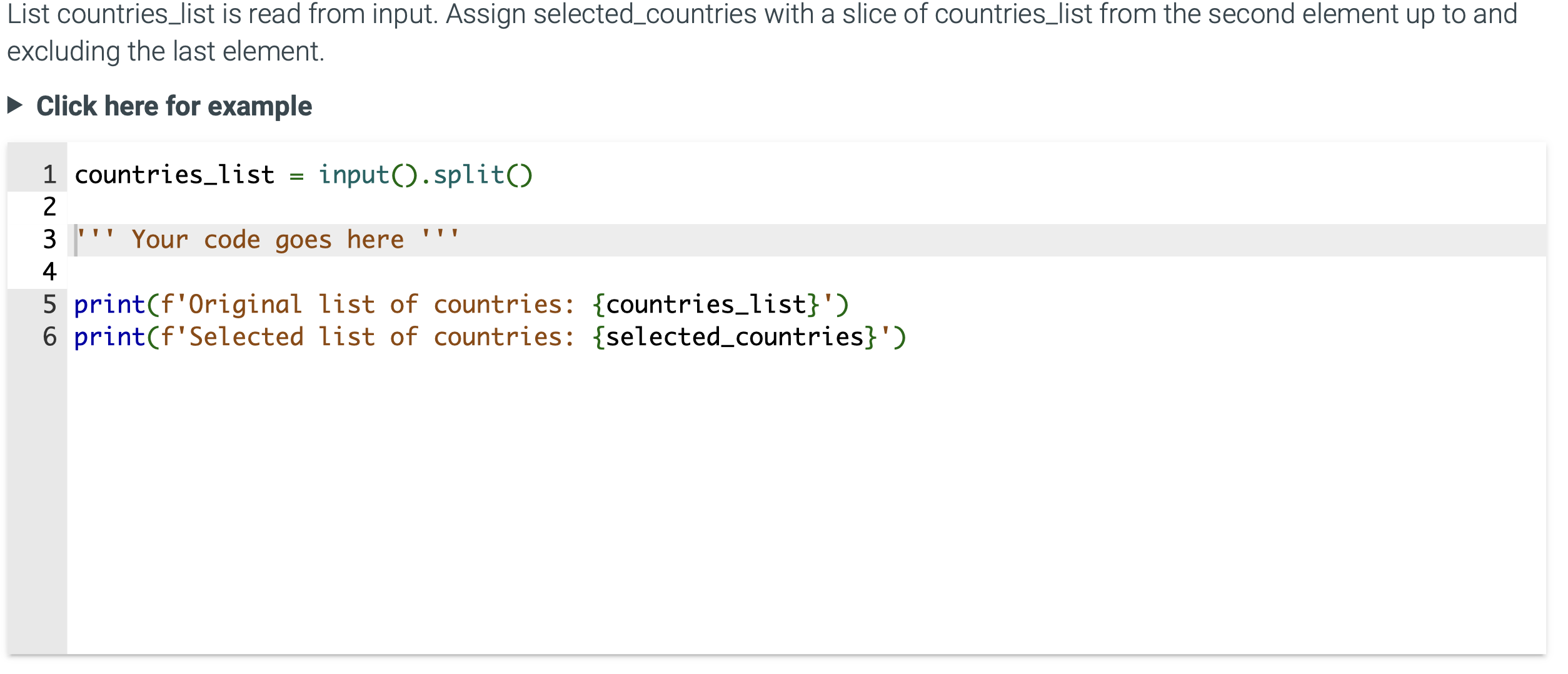 Solved List countries_list is read from input. Assign | Chegg.com