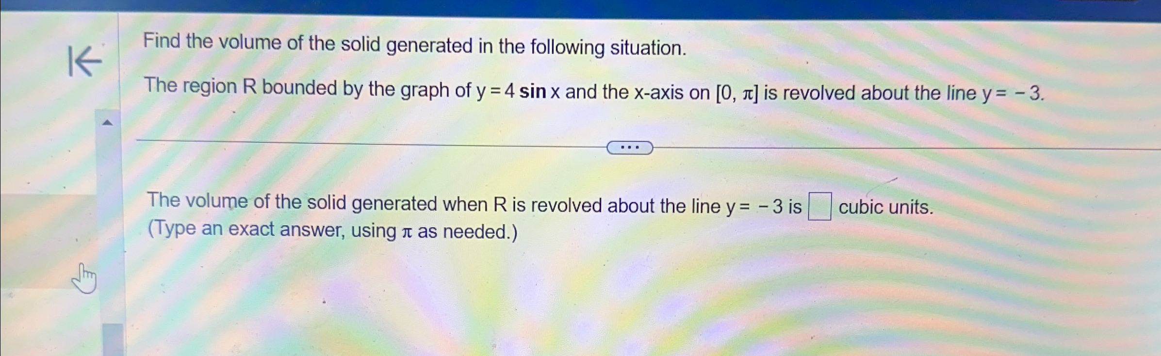 Solved Find the volume of the solid generated in the | Chegg.com