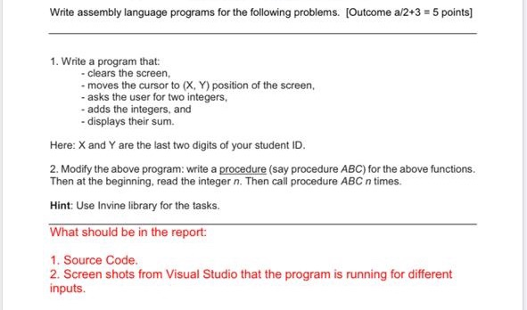 Write assembly language programs for the following | Chegg.com