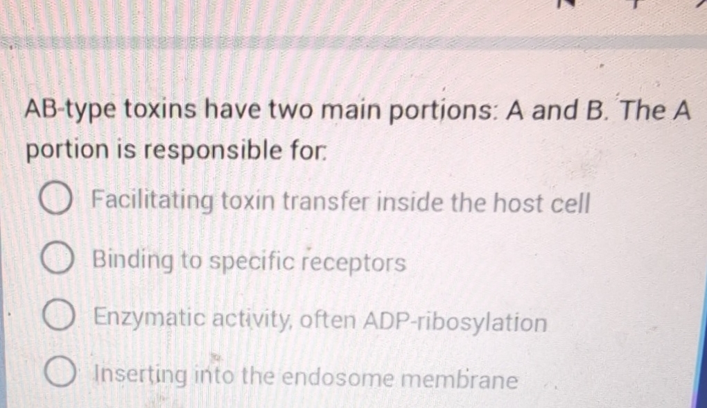 Solved AB-type toxins have two main portions: A and B. ﻿The | Chegg.com
