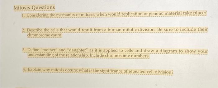 Solved Mitosis Questions 1. Considering the mechanics of | Chegg.com