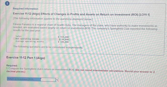 Solved 1 Required information Exercise 11-12 (Algo) Effects | Chegg.com