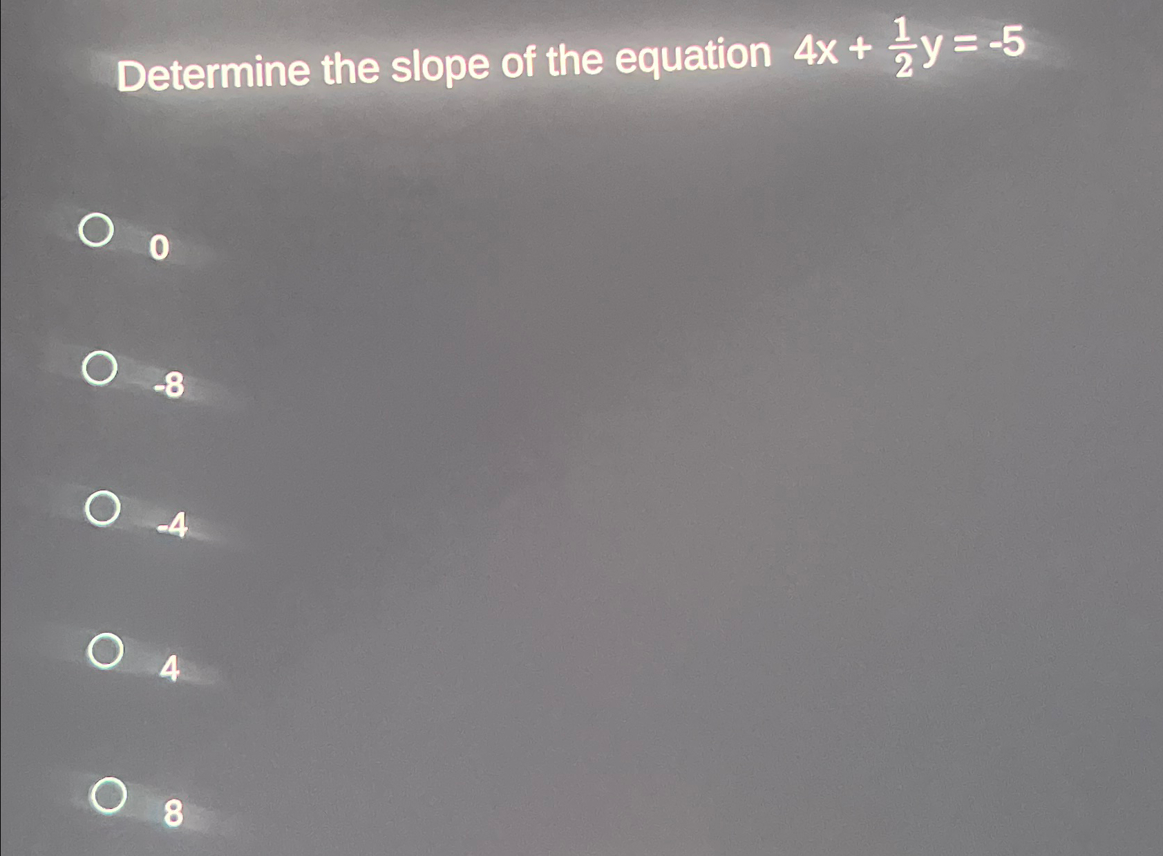 Solved Determine the slope of the equation 4x+12y=-50-8-448 | Chegg.com