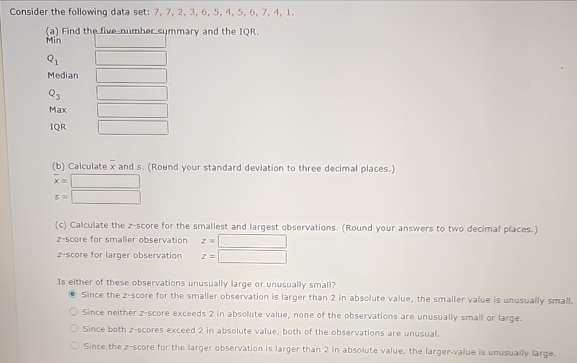 Solved Consider the following data set: | Chegg.com