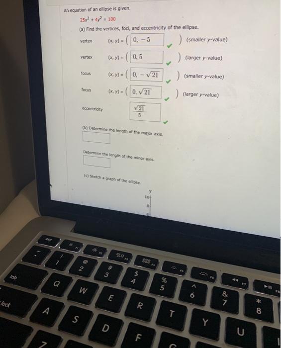 Solved vertex An equation of an ellipse is given 25x2 + 4y2 | Chegg.com
