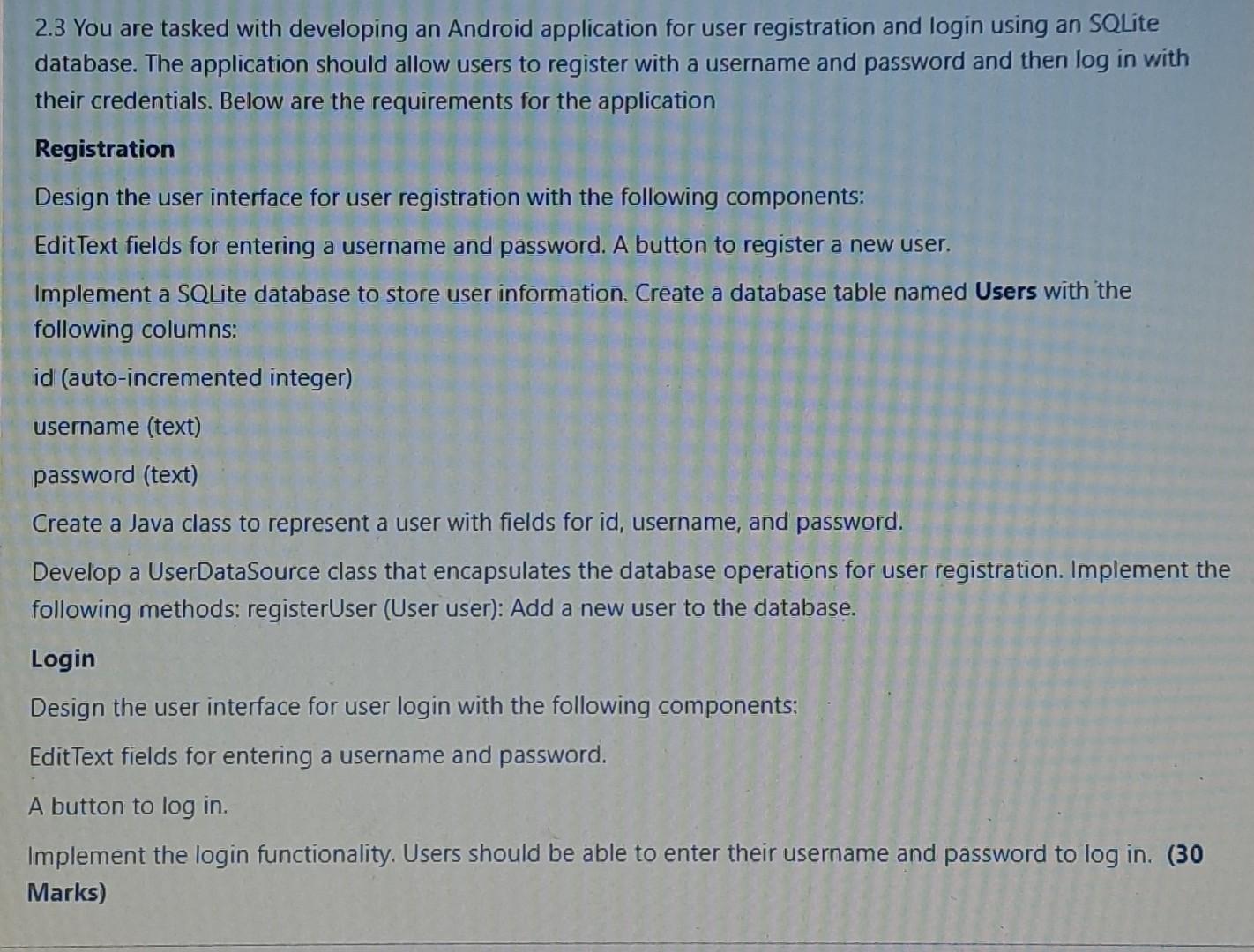 Solved 2.3 You are tasked with developing an Android | Chegg.com