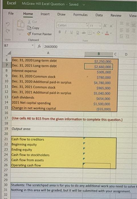 Excel McGraw Hill Excel Question - Saved File Home | Chegg.com