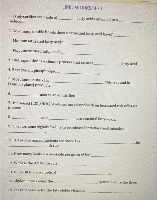 Solved LIPID WORKSHEET 1. Triglycerides are made of | Chegg.com