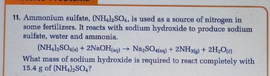Solved 11. Ammonium sulfate, (NH4)2SO4, is used as a source | Chegg.com