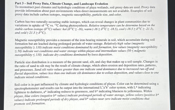 Solved Part 3 - Soil Proxy Data, Climate Change, and | Chegg.com