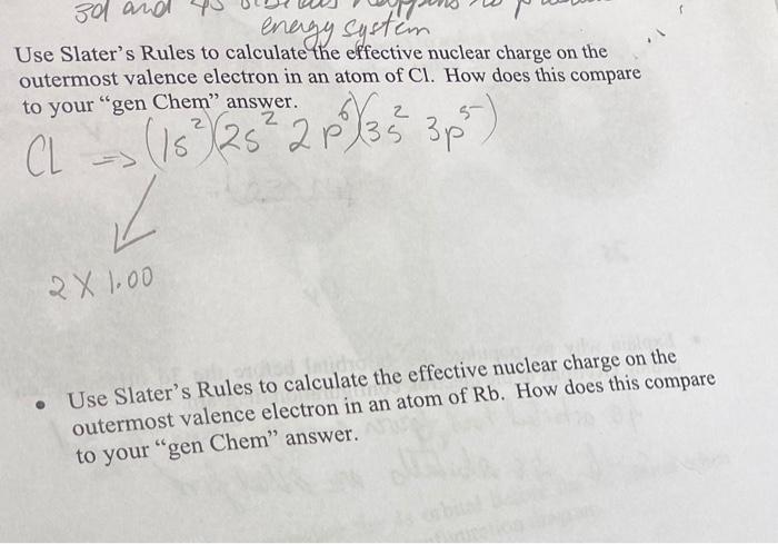 Solved 30 and 43 energy system Use Slater's Rules to | Chegg.com
