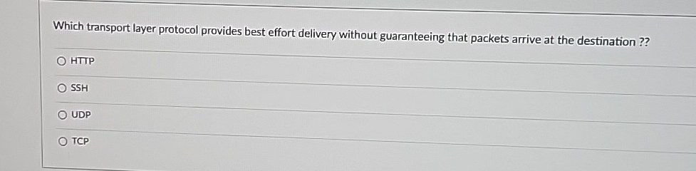 Solved Which transport layer protocol provides best effort | Chegg.com